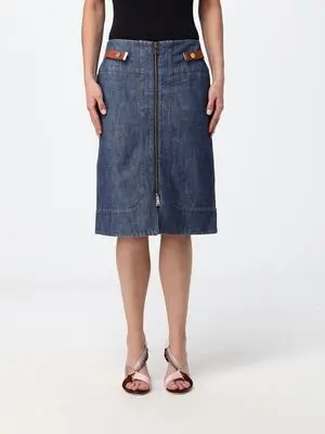 Fendi Zip Detailed Denim Midi Skirt