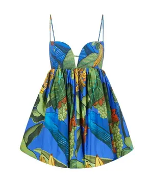Farm Rio Printed Slip Dress With Bubble Skirt - Blue