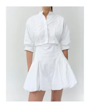 Simkhai Effie Cotton Bubble Mini Dress - White