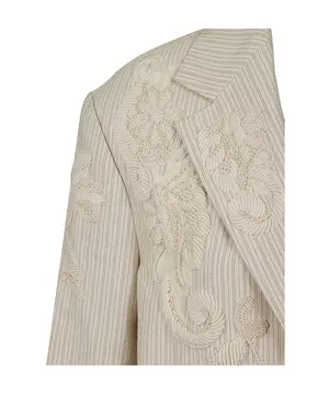 Dries Van Noten Embroidered Pinstriped Blazer - Nude