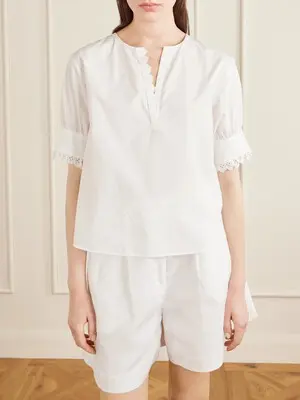 FRAME Scallop Trim V-neck Top