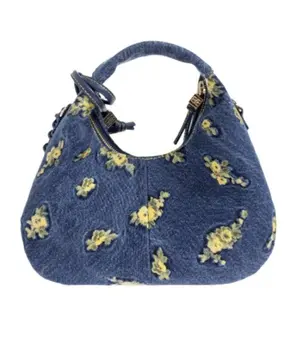 GANNI Embroidered Denim Handbag