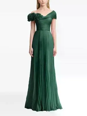 GEMY MAALOUF Floral Embellished Pleated Dress - Green