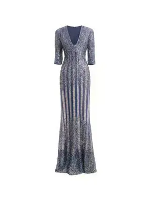 GEMY MAALOUF Sequin Embellished Striped Gown - Blue