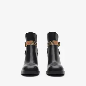 Burberry Leather Huntley Ankle Boots With Checked Strap