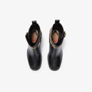 Burberry Leather Huntley Ankle Boots With Checked Strap