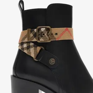 Burberry Leather Huntley Ankle Boots With Checked Strap