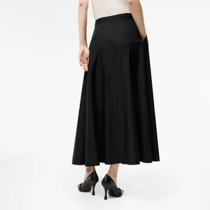 Burberry Wool Twill Midi Skirt With Buckle Belt - Black