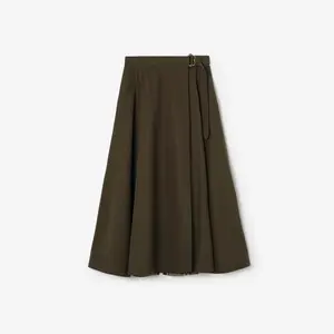 Burberry Wool Twill Midi Skirt With Buckle Belt - Bright Caper
