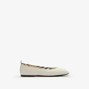 Burberry Check Trim Leather Ballerinas - Sandy Beige