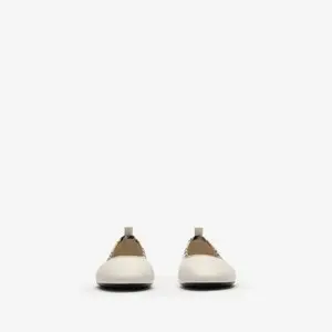Burberry Check Trim Leather Ballerinas - Sandy Beige