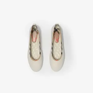 Burberry Check Trim Leather Ballerinas - Sandy Beige