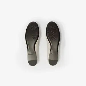 Burberry Check Trim Leather Ballerinas - Sandy Beige
