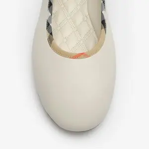 Burberry Check Trim Leather Ballerinas - Sandy Beige