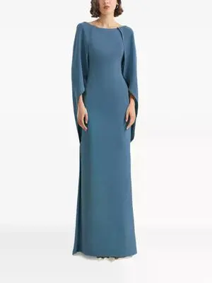 GEMY MAALOUF Sapphire Crepe Dress With Cape Sleeves - Blue