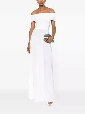 Norma Kamali Off-shoulder Pleated Gown