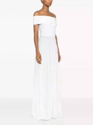 Norma Kamali Off-shoulder Pleated Gown