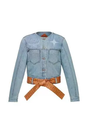 Mcm Constellation Logo-print Belted Denim Jacket - Blue