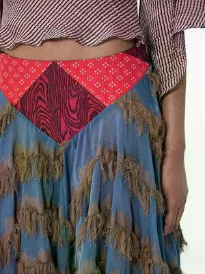 KIKO KOSTADINOV Asymmetrical Hem Midi Skirt With Fringe Detail