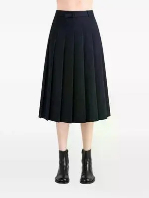 Auralee Belted Pleated Midi Skirt
