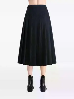 Auralee Belted Pleated Midi Skirt
