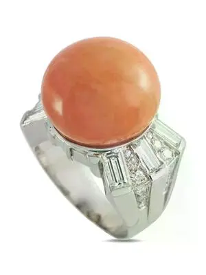 LB EXCLUSIVE Coral And Diamond Ring - Silver