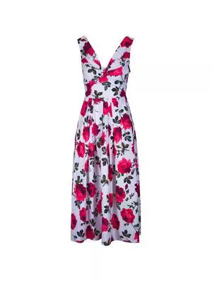 Carolina Herrera Floral Print Pleated V-neck Dress