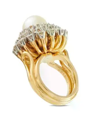 Mikimoto Pearl And Diamond Ring In 18k Yellow