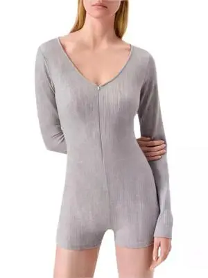 Alo Yoga Ribbed Long-sleeve Playsuit - Grey
