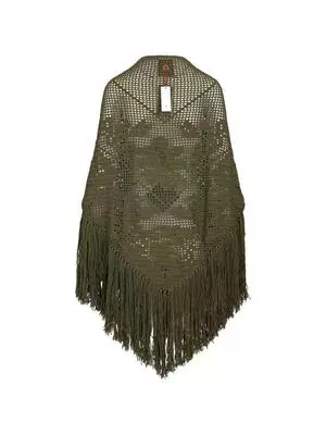 CHIARA IS Peonia Crochet-knit Fringed Shawl - Green