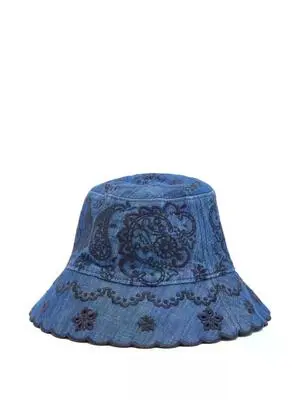 Zimmermann Paisley Embroidered Scallop-edge Bucket Hat - Blue