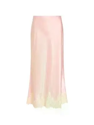 REFORMATION Carolina Lace-trim Satin Midi Skirt - Pink