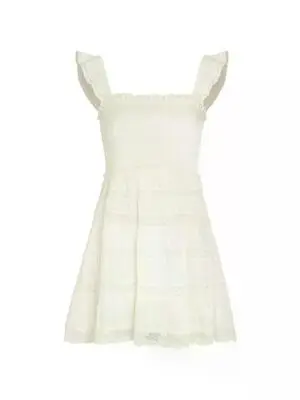 LoveShackFancy Colbera Shirred Ruffled-sleeve Mini Dress
