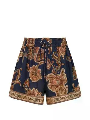 Zimmermann Aster Relaxed Fit Floral Print Silk Habutae Shorts - Blue