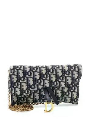 Dior Saddle Chain Wallet Oblique Canvas Crossbody Bag - Blue