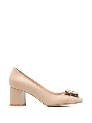 SERGIO MORETTI FIRENZE Beige Leather Croc-effect Pumps With Gold-tone Buckle Detail - Neutrals