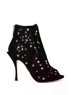 Dolce & Gabbana Embellished Peep-toe Ankle Boots - Black
