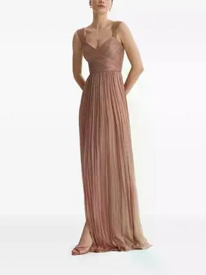 FRAMBOISE Plissé Lace-up Maxi Dress - Pink