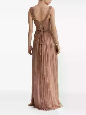 FRAMBOISE Plissé Lace-up Maxi Dress