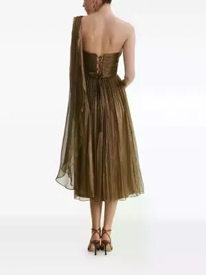 FRAMBOISE Kassia Plissé-effect One-shoulder Midi Dress