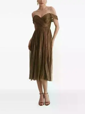 FRAMBOISE Giavera Pleated Off-shoulder Midi Dress - Brown