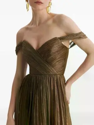 FRAMBOISE Giavera Pleated Off-shoulder Midi Dress