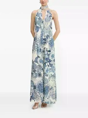 Guess Floral Print Halterneck Maxi Dress - Blue