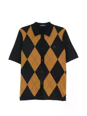 Fred Perry Argyle-pattern Button-up Sweater