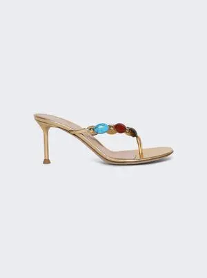 GIANVITO ROSSI Shanti Thong 70 Sandal In Metallic Leather With Cabochon Embellishments - Gold
