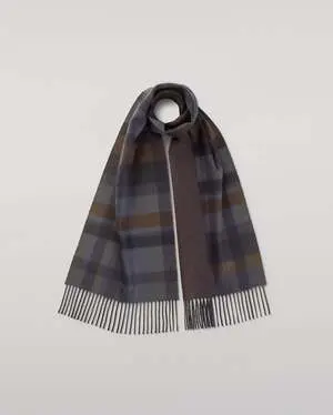 Johnstons Of Elgin Contrast & Brown Check Cashmere Scarf - Navy