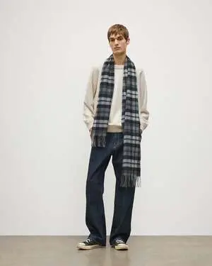 Johnstons Of Elgin Wide Dress Stewart Tartan Cashmere Scarf - Grey