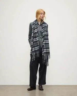 Johnstons Of Elgin Wide Dress Stewart Tartan Cashmere Scarf - Grey