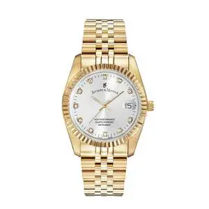 JACQUES DU MANOIR Swiss Made Tone Watch With Crystal Hour Markers And Date Function - Gold