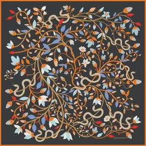 JESSIE ZHAO NEW YORK Neutrals / Double Sided Wool Silk Scarf Of Night's Enchanted Garden - Black